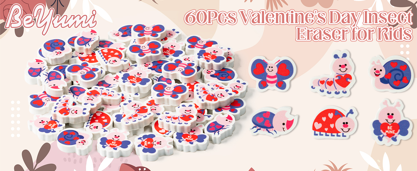 BeYumi 60Pcs Cute Insect Mini Erasers for Kids Novelty Pink Red Purple ...