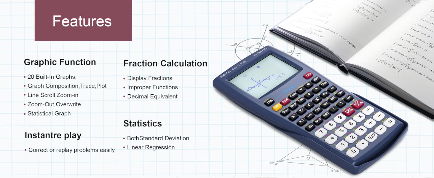 ROATEE 36X Pro Graphing Scientific Calculator with 360+ Functions and High-Resolution Display ...