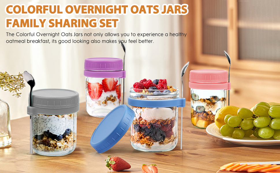 Amazon.com: ZIJUND Overnight Oats Containers with Lid and Spoon, 16 oz & 10 oz Glass Mason ...