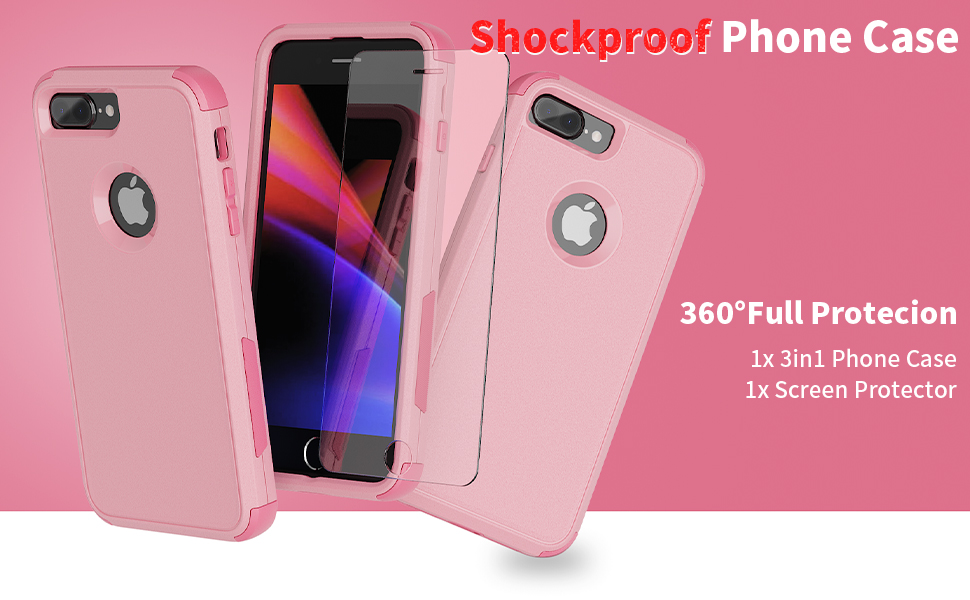Amazon.com: for iPhone 7 Plus/ 8 Plus Case with Tempered Glass Screen Protector 3 in 1 ...