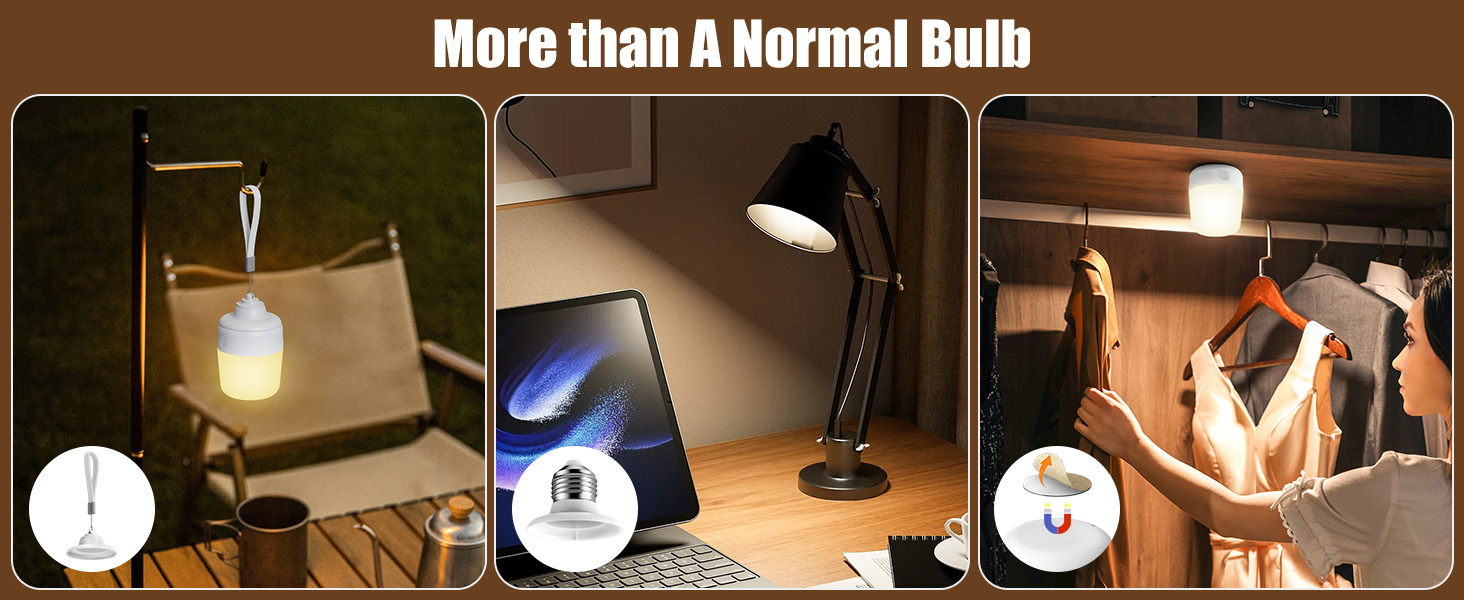 Brightown E26 Rechargeable Light Bulb with Remote and Timer, Battery ...