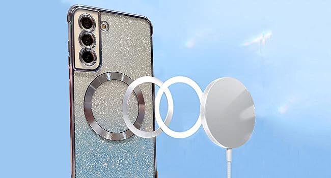 Amazon.com: phylla for Samsung Galaxy S21 FE Magnetic Gradient Glitter Phone Case Compatible ...