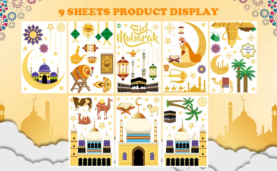 Amazon.de: Fensterbilder Ramadan,9 Stück Eid Mubarak Fensterbilder Eid Mubarak Selbstklebend ...