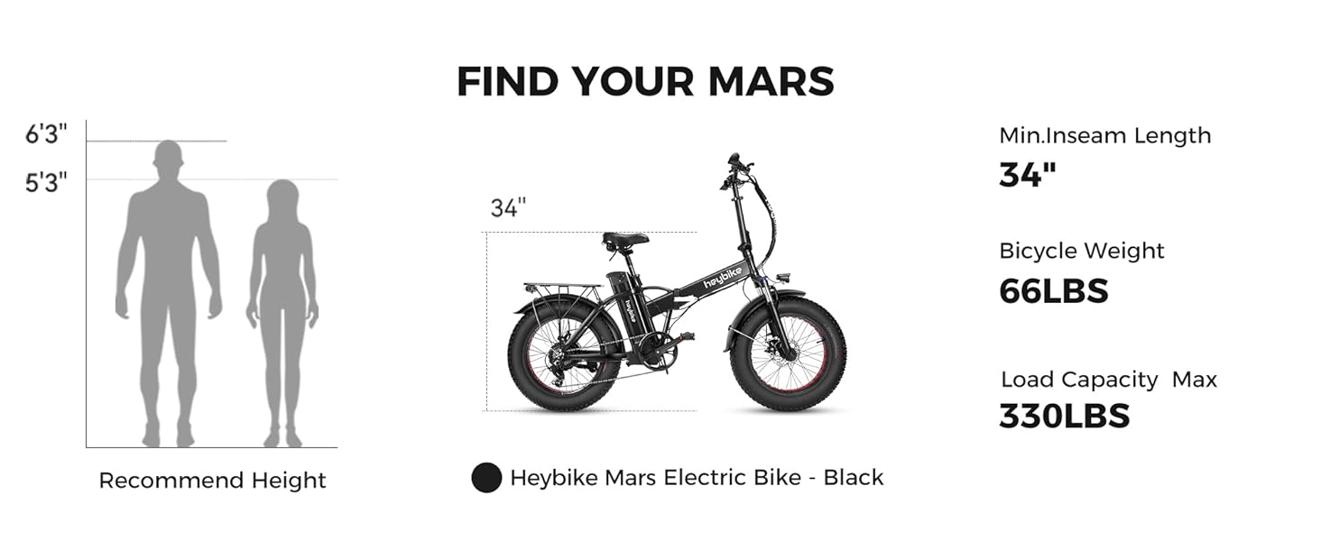 Heybike Mars Electric Bike Foldable 20" x 4.0 Fat Tire Electric Bicycle with 500W Motor, 48V 12 ...
