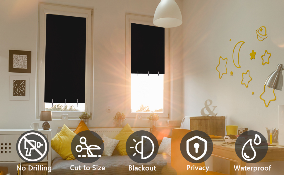 Amazon.com: Blackout Shades No Drill Cordless Window Blinds Cut to Size Roll up Adjustable Easy ...