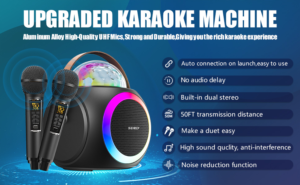 Amazon.com: Karaoke Machine for Adults and Kids, Portable Bluetooth Speaker with 2 UHF Wireless ...