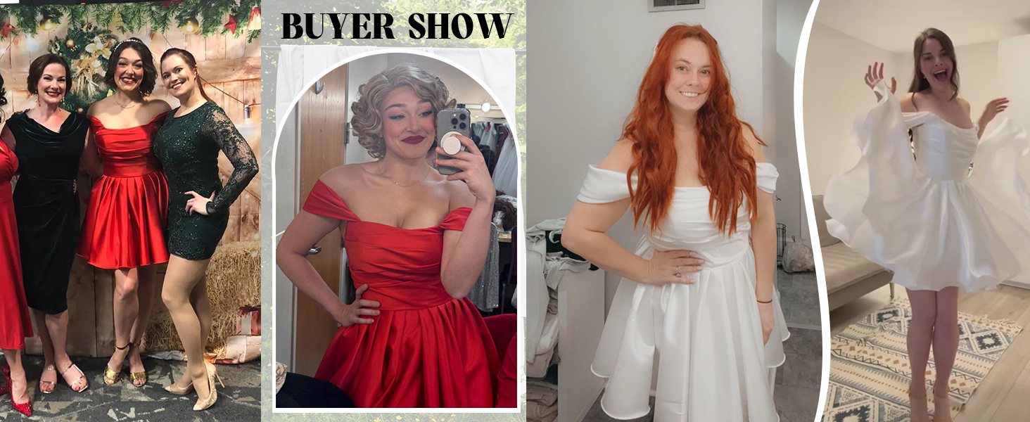 Amazon.com: DMOMOG Women’s Off Shoulder Satin Homecoming Dresses A Line ...