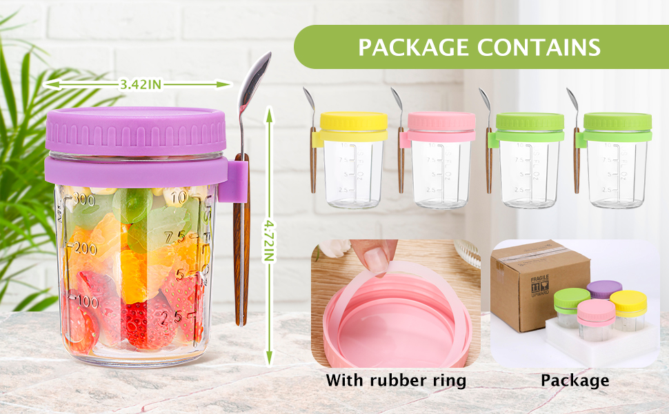 Amazon.com: Boombamo Overnight Oats Containers w.Lids and Spoons,Mason Jars for Oats,Airtight ...
