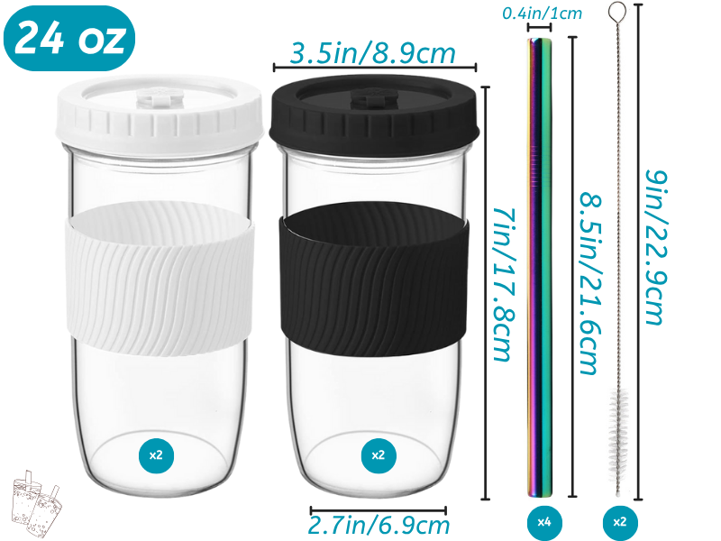 Amazon.com: Youeon 4 Pack 24 Oz Reusable Boba Cups with Lids and Straw, Iced Coffee & Smoothie ...