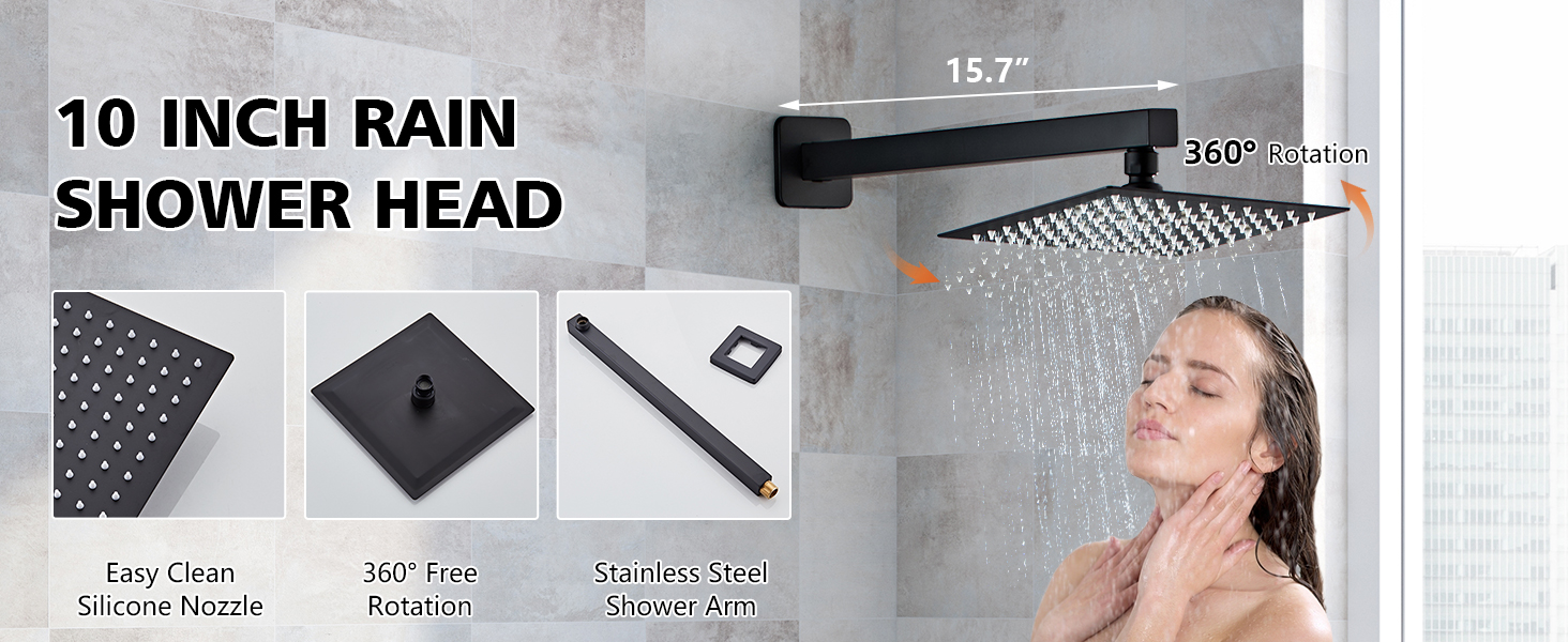 LCEVCGK Shower Faucet Set Complete Matte Black Shower System with 10 inch Square Rainfall Shower ...