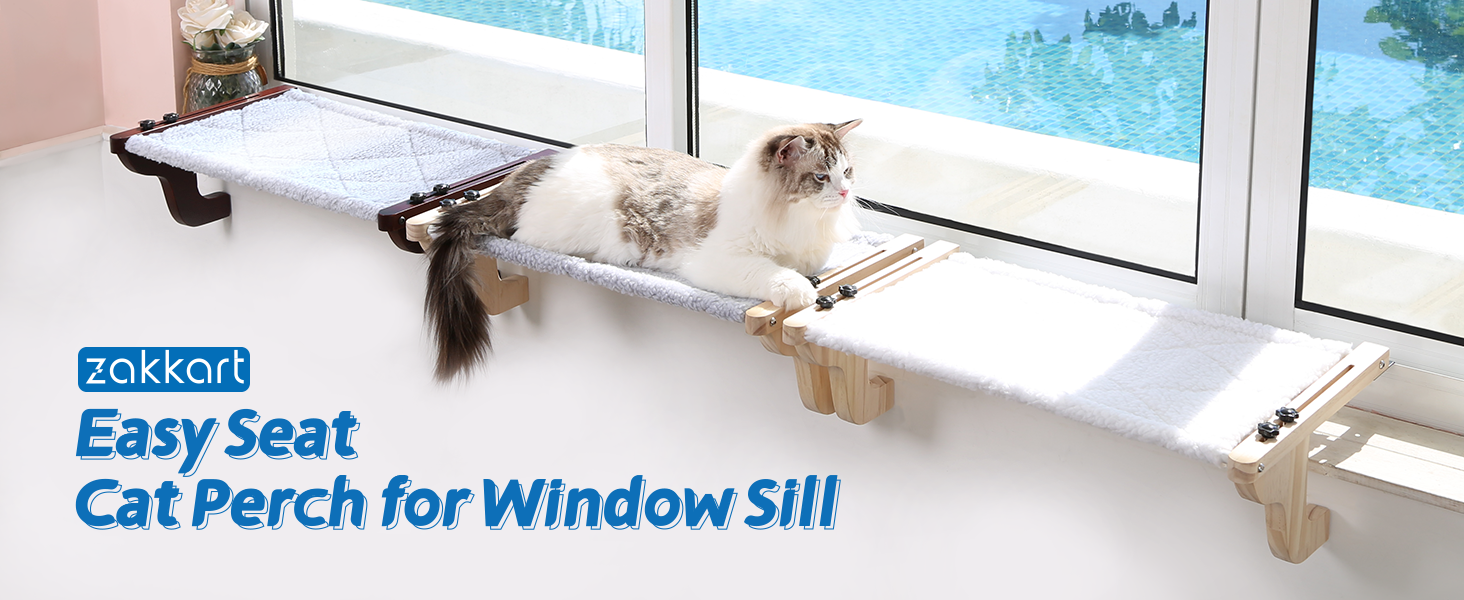 Zakkart Easy Seat Cat Perch for Window Sill - Hammock Design w/Pine Wood & Robust Metal Frame ...