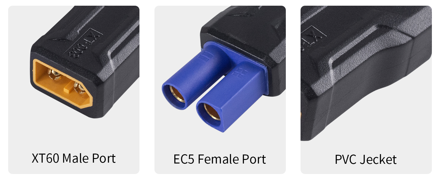Amazon.co.jp: Poyiccot XT60 to EC5 充電アダプタ、XT60オス/EC5 メス変換コネクタ 無線RCコネクタアダプタドローン、太陽電池、車両、リモコン玩具 電源 ...