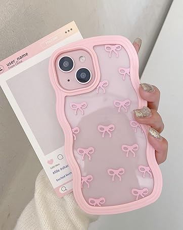 QLTYPRI Bow Case for iPhone 13/iPhone 14, Clear Cute Ribbon Bow Phone Case Curly Wavy Aesthetic ...