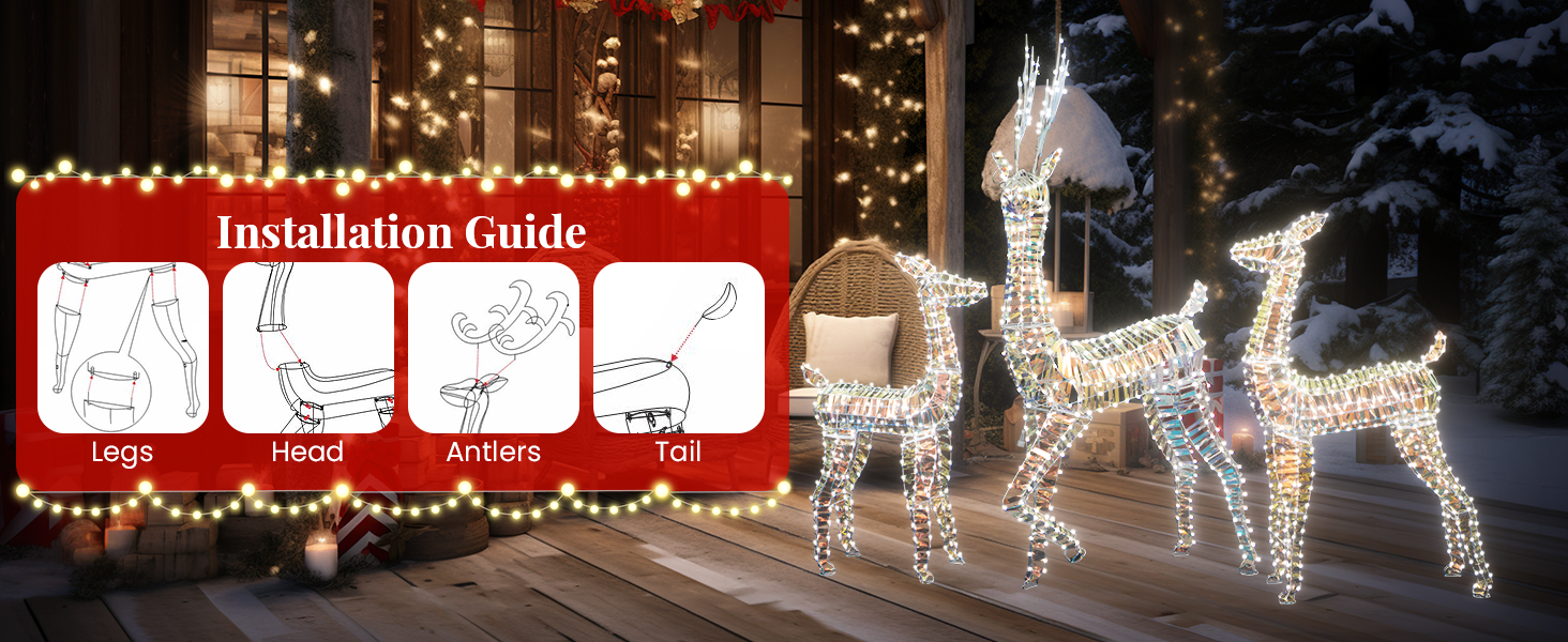 Amazon.com: AWQM 3-Piece Lighted Christmas Reindeer, Christmas Deer Family Set, 50+80+100 LED ...