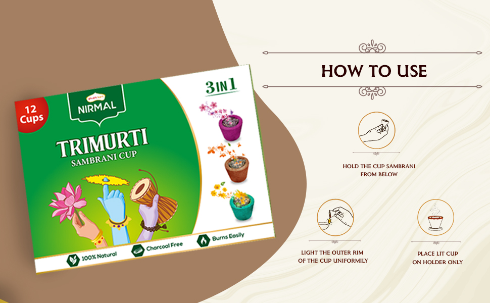 Shubhkart Nirmal Trimurti Sambrani Cup Dhoop 12 Cups|Non Toxic,Charcoal Free,Easy to Burn|3 in 1 ...