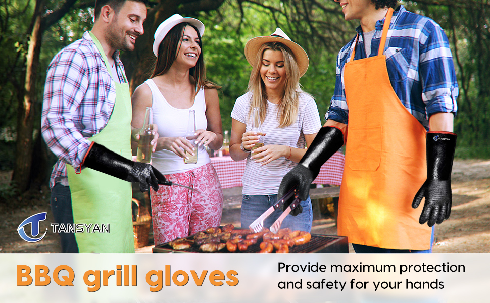 TANSYAN BBQ Gloves, 932°F Extreme Heat Resistant Gloves for Grill BBQ, Waterproof Long Sleeve ...