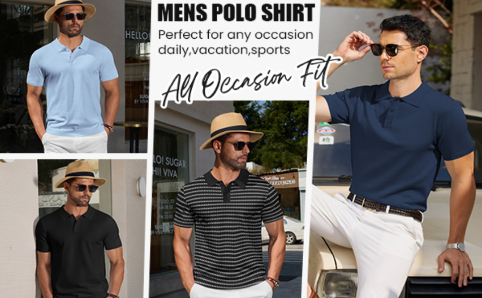 COOFANDY Mens Knit Polo Shirts Quarter Button Shirts Casual Lightweight Short Sleeve Golf T ...