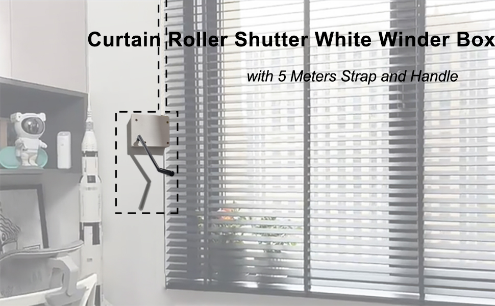 WYJREES Manual Roller Shutter White Winder Box with 5 Meters Strap and Handle, ABS Curtain ...