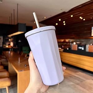 Amazon | 600ml ストロー付きタンブラー ふた付き 大容量 保温 保冷 カップ タンブラー 蓋付き 真空断熱 二層ステンレス コーヒー、お茶、飲み物に使います 魔法瓶 運動 多色 ...