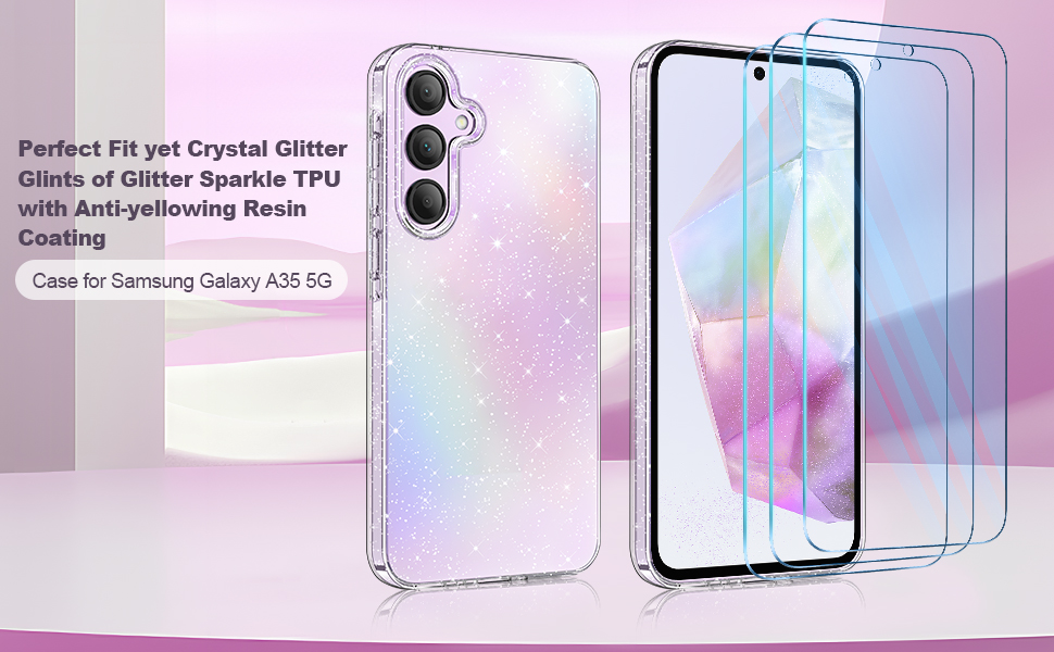 COPIKE Glitter Case for Samsung Galaxy A35 5G Case with 3 Pack Screen Protector, Bling Clear ...