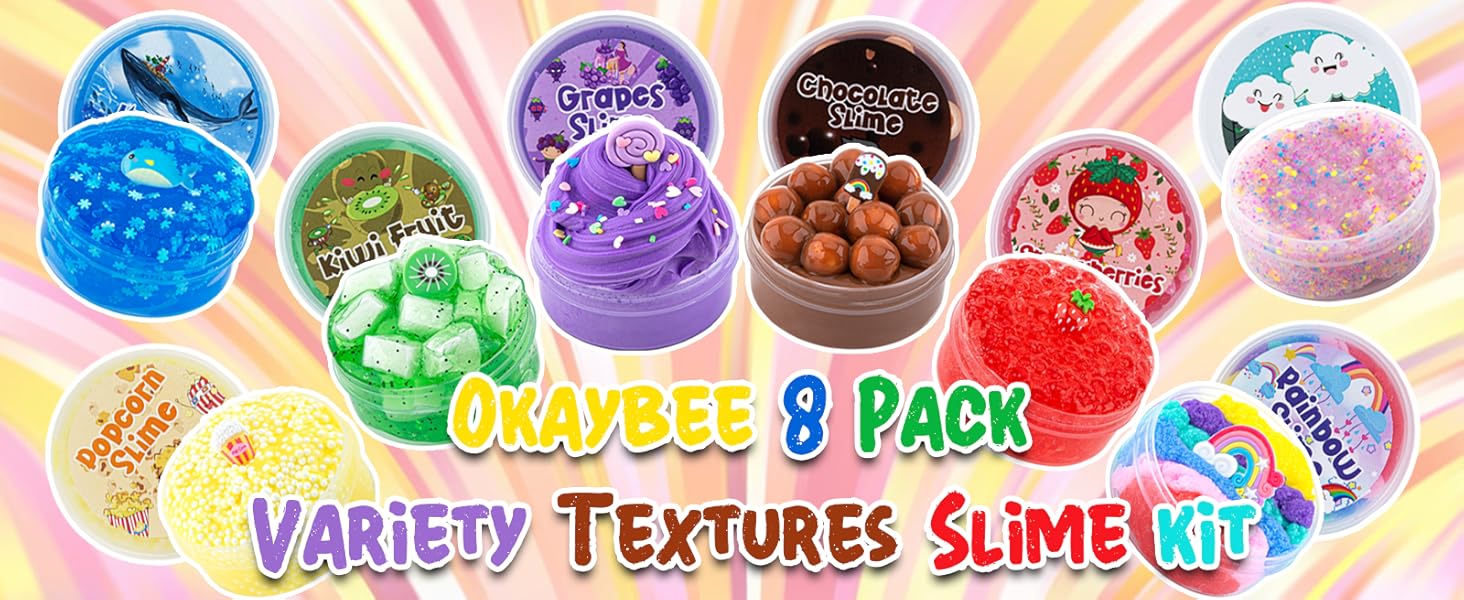 Okaybee Slime Variety Pack Different Textures, 8 Pack Slime Kit Includes Butter Slime, Rainbow ...