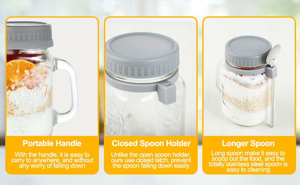 Amazon.com: UNIWA Overnight Oats Containers with Lids and Spoon 2 Pack, Wide Mouth 16 oz Mason ...