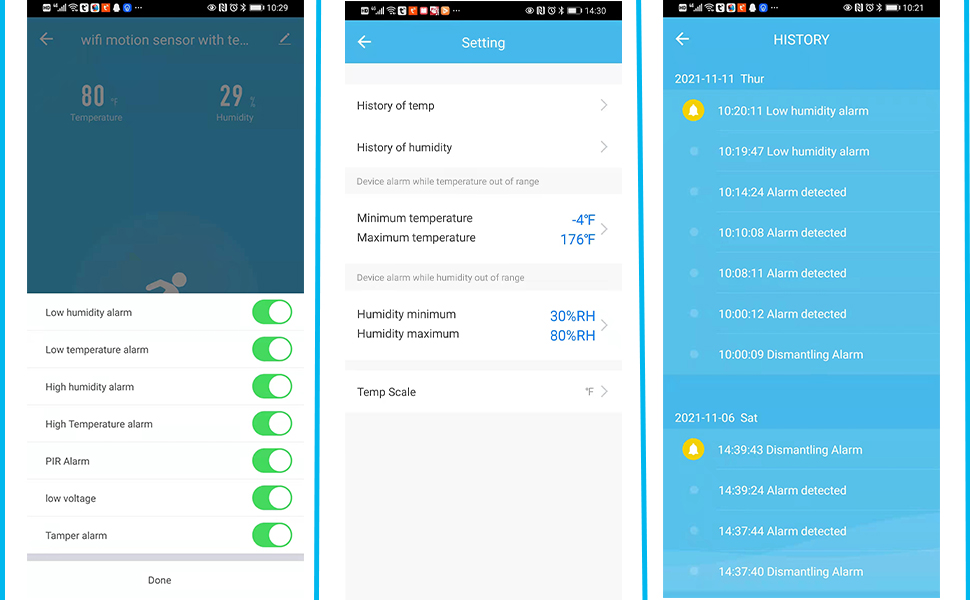 Amazon.com: Smart PIR Motion Sensors: WiFi Motion Detector with Temperature and Humidity Sensor ...