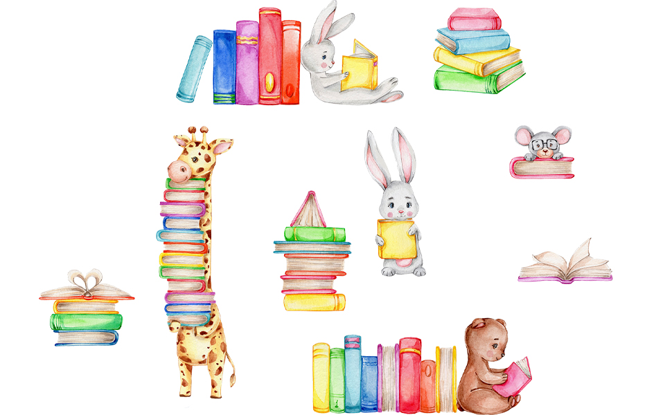 Amazon.com: Animals Reading Books Wall Decals Reading Corner Wall ...