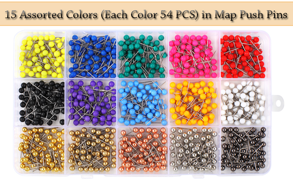 Amazon.com: 810 PCS Map Pins, 1/8 Inch Map Tacks, Colored Push Pins, 15 ...