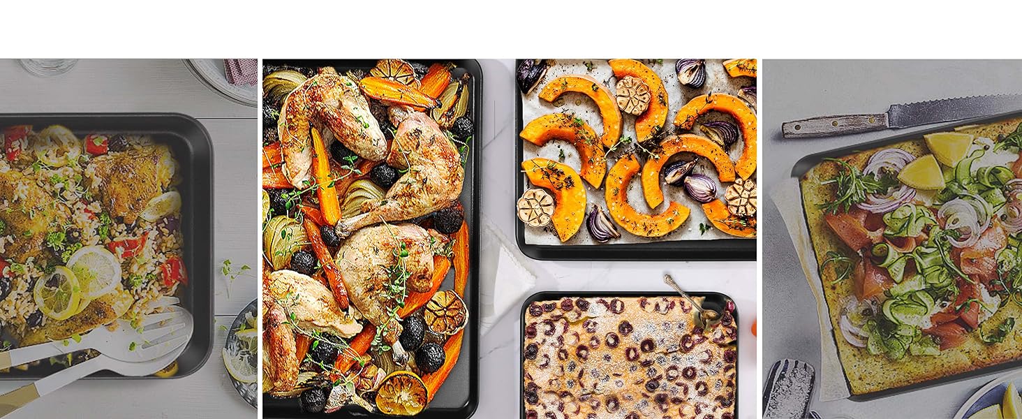 Non-Stick Baking Trays, Homikit Carbon Steel Sheet Pan Set of 3 ...