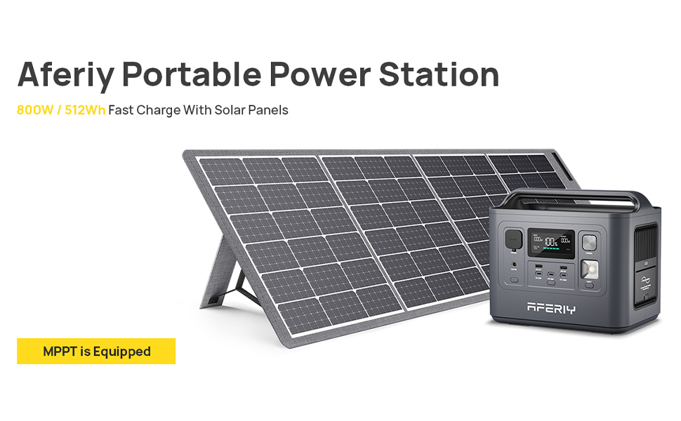 AFERIY solar generator with solar panel 800W Portable Power Station with 1pcs Foldable Solar ...