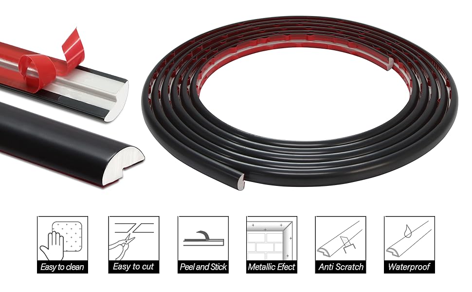 The Tiles Plaza Peel and Stick Tile Edge Trim for Backsplash. 15 Feet Self Adhesive PVC Molding ...