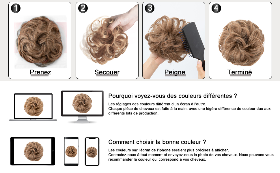 JJstar Chignon Postiche Cheveux Grande Postiches Bouclés Ondulés Chouchou Cheveux Naturel Faux ...