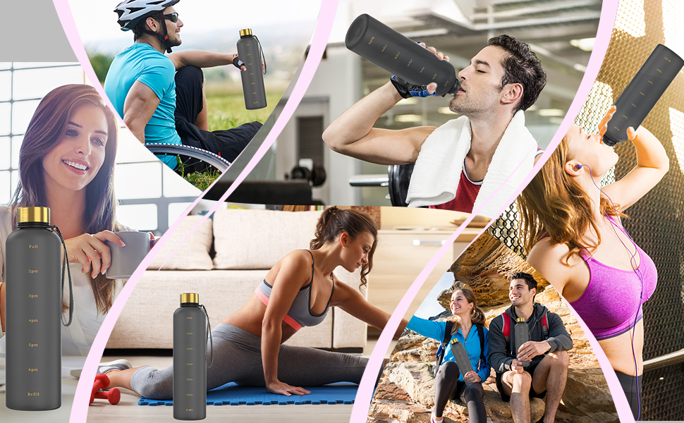 Botella de agua 1 litro motivacional deportiva con marcadores cilindros, GIVOOBE Botella De Agua ...