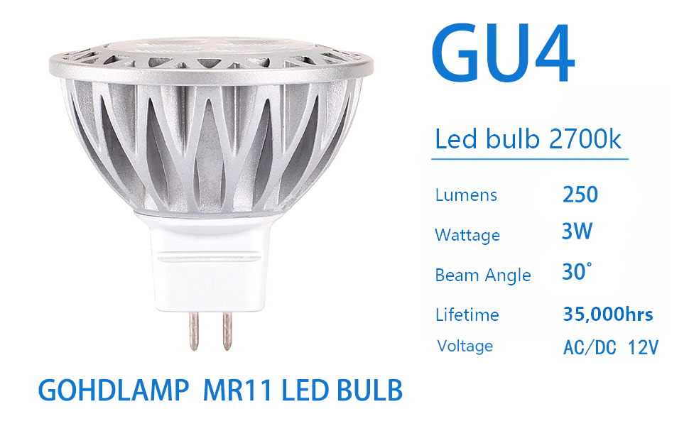 GOHDLAMP GU4 Led Bulbs Warm White Aluminum Plastic 2700K MR11 Led Bulb 6 Pack,12V 250lm MR11 LED ...