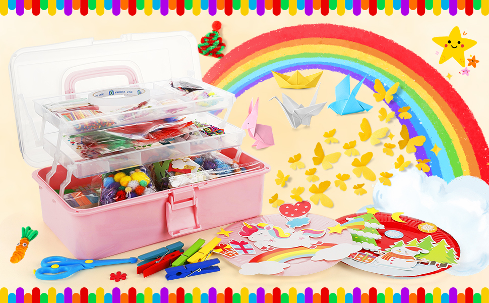 URBZUE Bastelkoffer Kinder, 3000+Stücke Bastelsets für Kinder ab 5 6 7 8 Jahre zum DIY Basteln ...