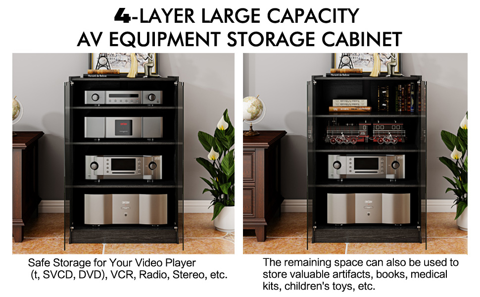 Amazon.com: Grufle Media Storage Cabinet, 4-Tier Shelves Audio Video Stand With Height ...