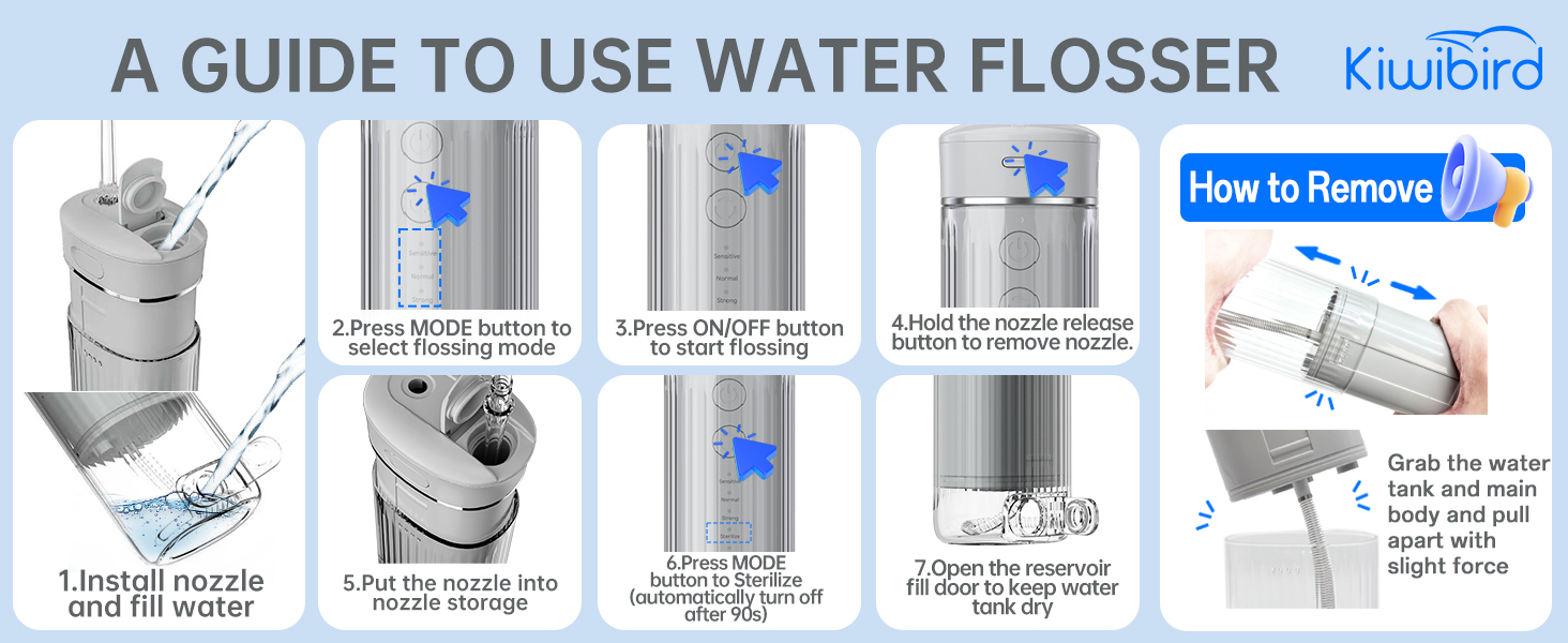 Amazon.com: KIWIBIRD Mini Water Flosser for Travel, Ultra-Portable Cordless Oral Irrigator with ...