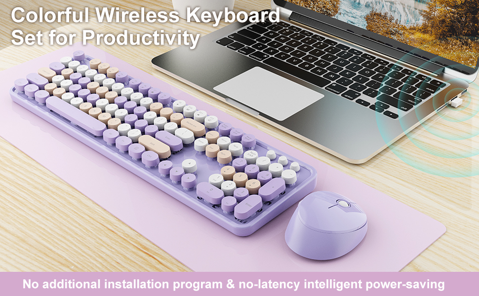 Skygive Wireless Keyboard And Mouse Combo Ergonomic Full Size Typewriter Retro