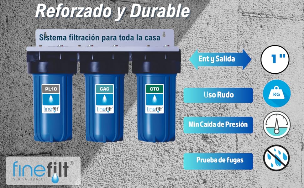 Filtro de Agua para Casa | Filtro Entrada de Agua con 3 Etapas Jumbo 4.5x10" | Sistema de ...
