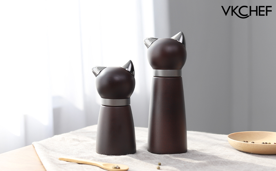 Amazon | VKCHEF ペッパーミル 木製 岩塩 ミル 猫のデザイン 2個セット ソルトミル 卓上 調味料 ミル 塩胡椒挽き 粗さ挽き調節可能 セラミック ミル 調味料入れ ...