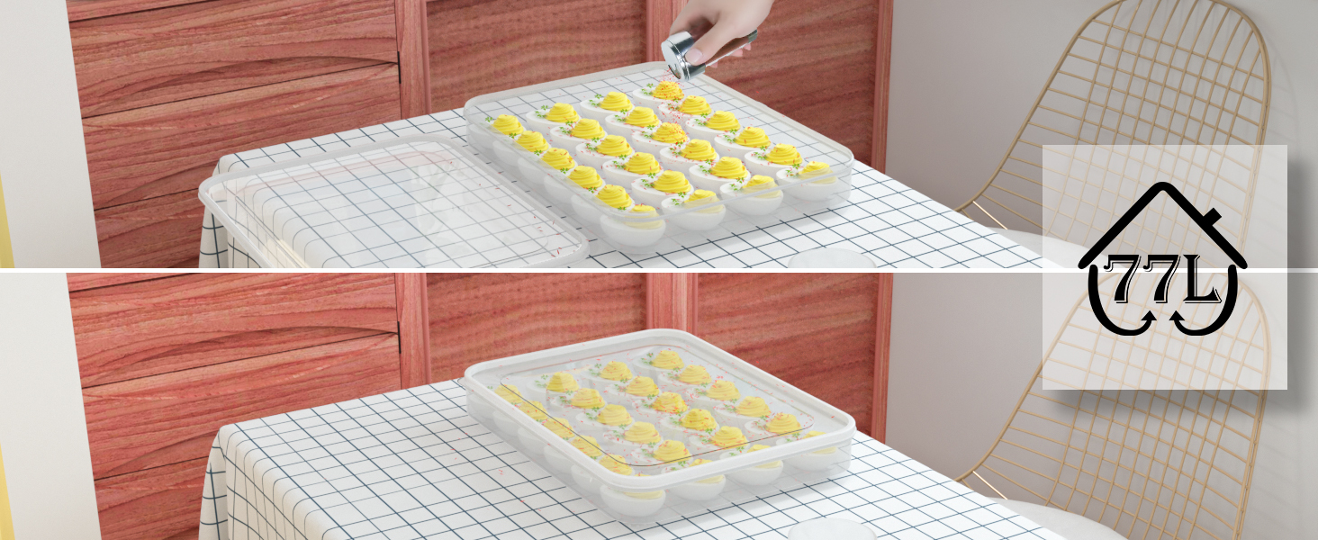 Amazon.com: 77L Deviled Egg Containers with Lid, (Set of 2), Plastic Egg Holder for Refrigerator ...