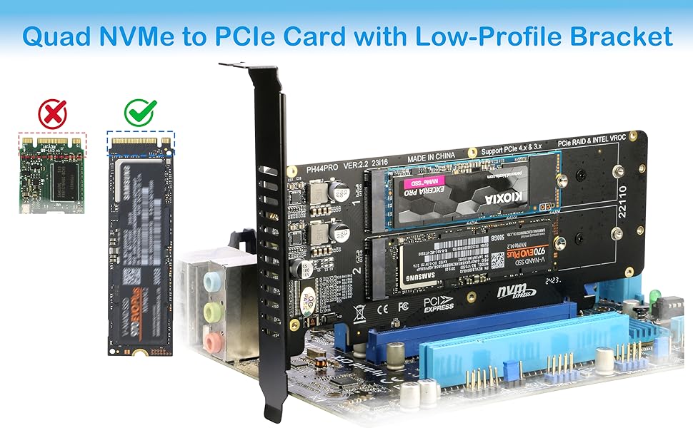 Amazon.com: RIITOP Quad PCIe NVMe Adapter, PCIe 4.0 x16 to 4Ports M.2 NVMe Converter Card for 2U ...