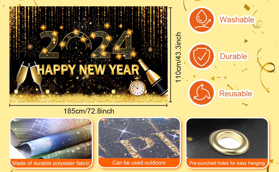 2025 Grande Bannière Happy New Year avec Ficelle : Amazon.fr: Cuisine et Maison