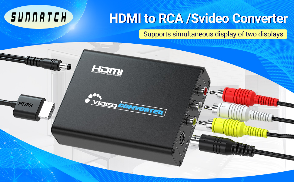 HDMI to S-Video Converter, SUNNATCH HDMI to Svideo RCA Converter, HDMI to Composite AV CVBS ...