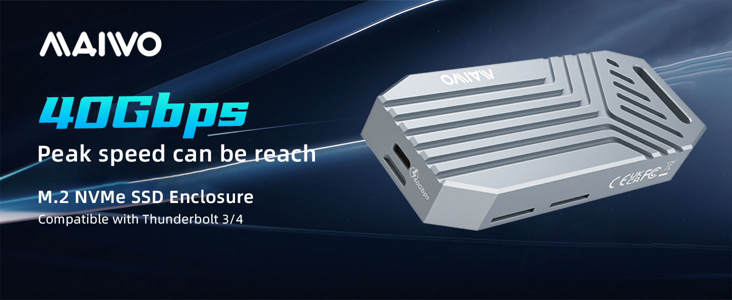 MAIWO M.2 NVMe SSD Enclosure 40Gbps, USB4 External Tool-Free NVMe Enclosure for 2280 M-Key ...