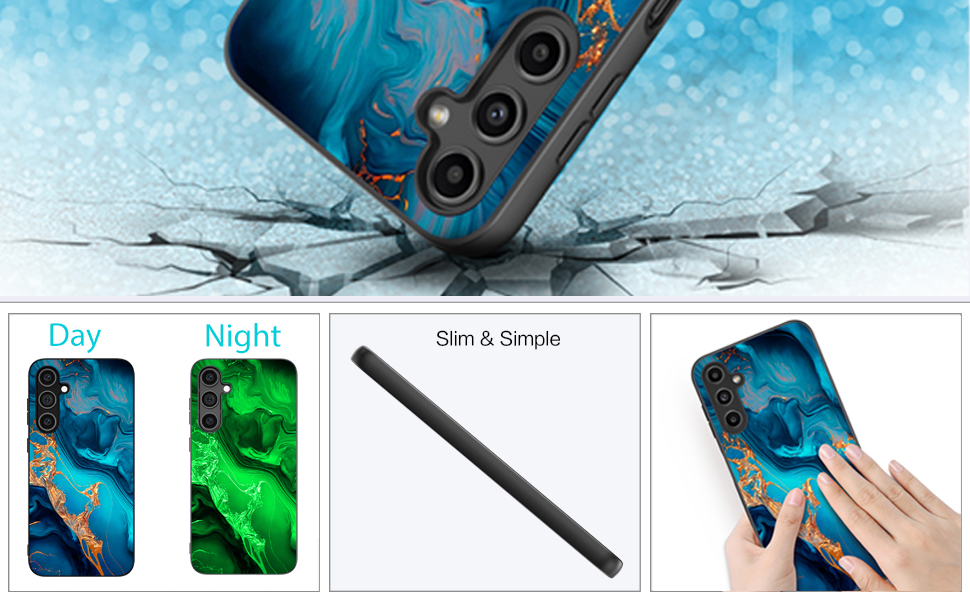 GaoBao for Samsung S24 FE Case, Marble Pattern Glow in The Dark Hybrid Hard PC Back Soft TPU ...