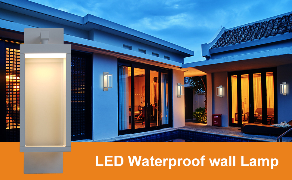 Inowel Outdoor Wall Lantern LED White Front Porch Light for Garage House IP54 Waterproof ...