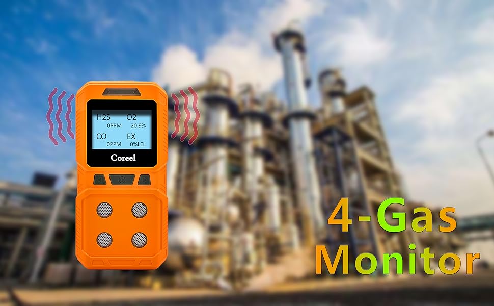 Coreel 4 Gas Monitor, Portable CO, H2S, O2,EX Gas Detector Meter - Ready to Use (Orange ...