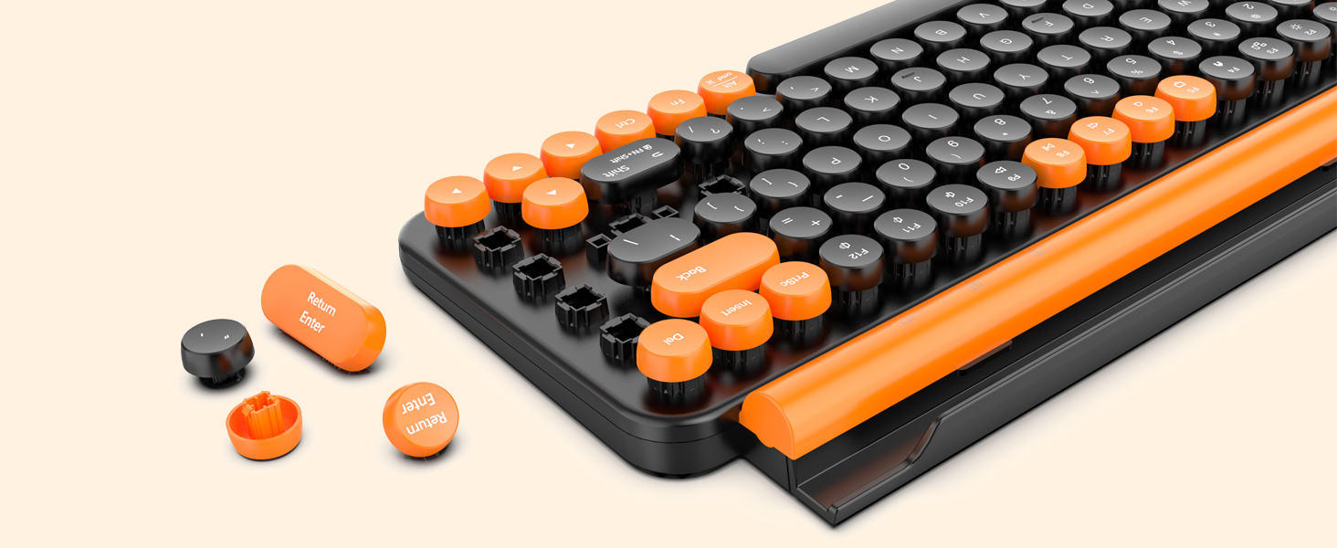 Wireless Keyboard And Mouse Combo Soueto Retro Round Keycap Typewriter Keyboard